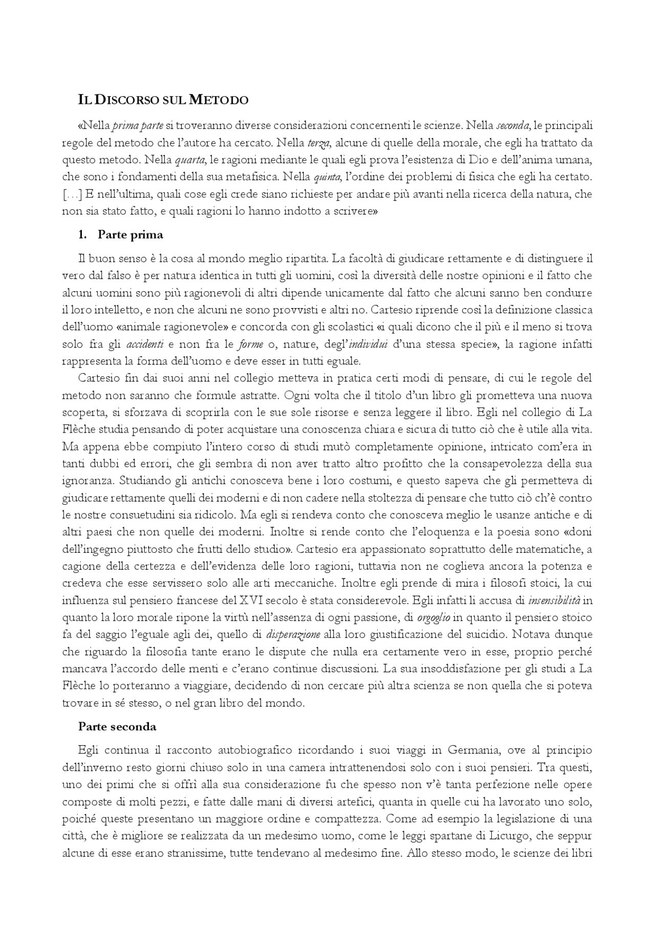 Cartesio Discorso Sul Metodo Docsity