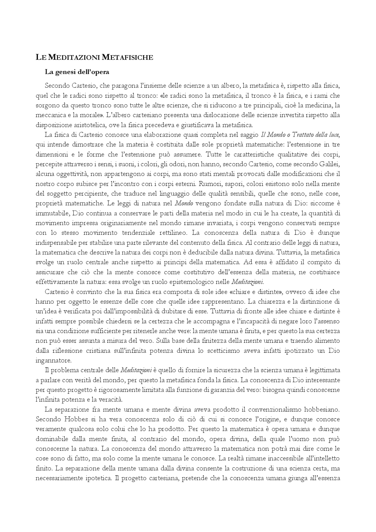 Cartesio Le Meditazioni Metafisiche Docsity