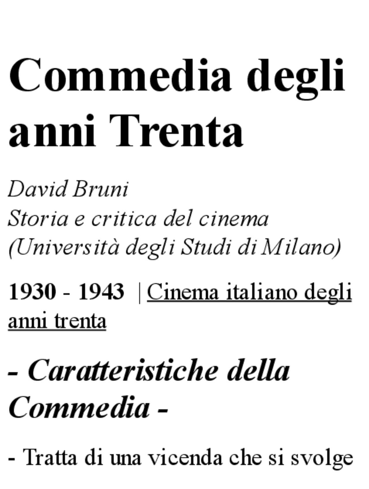 Commedia anni trenta - David Bruni - Docsity