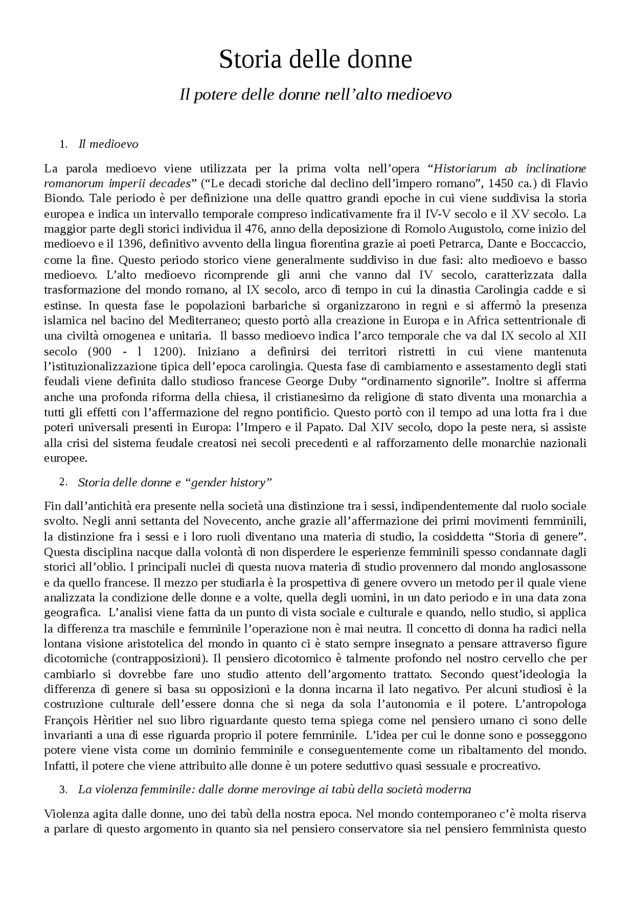 Storia Delle Donne Nel Medioevo Docsity