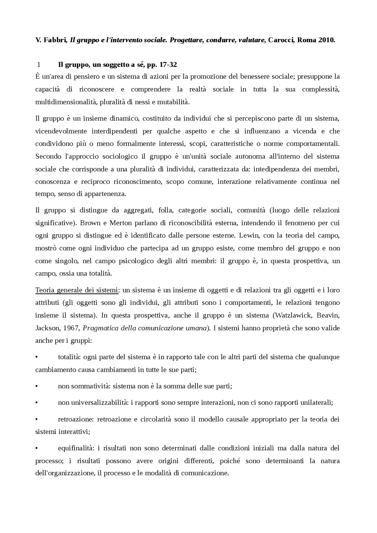 Fabbri Il Gruppo E Lintervento Sociale Docsity