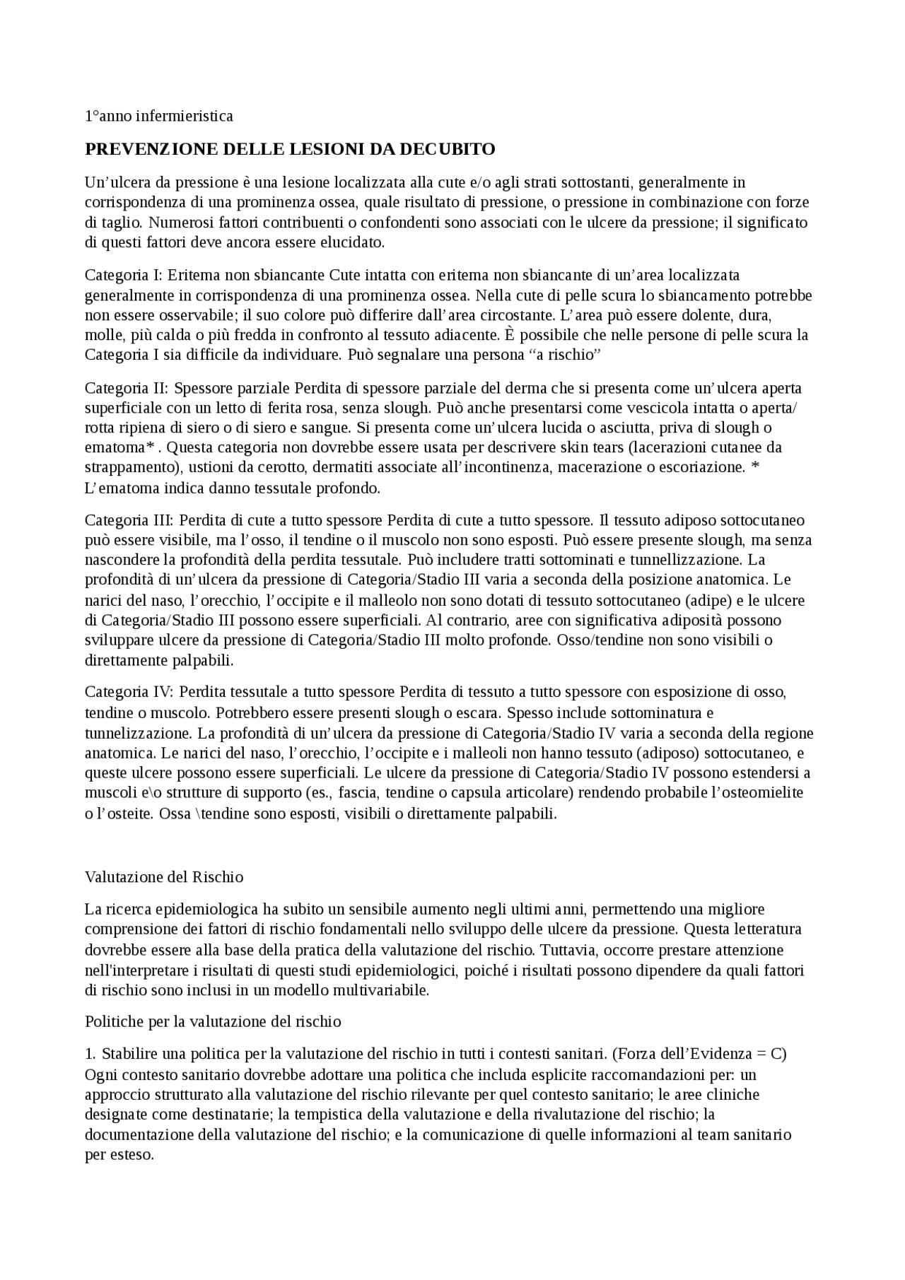 Prevenzione Lesioni da Pressione - Docsity