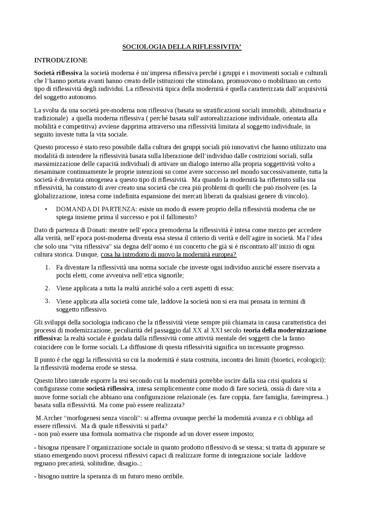 Sociologia Della Riflessività Docsity
