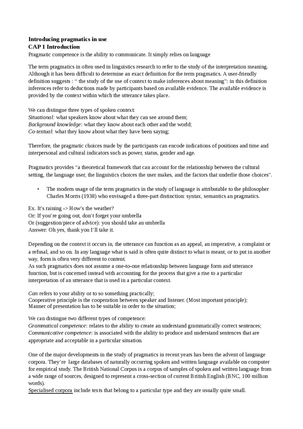 Riassunto Libro Introducing Pragmatics In Use Docsity