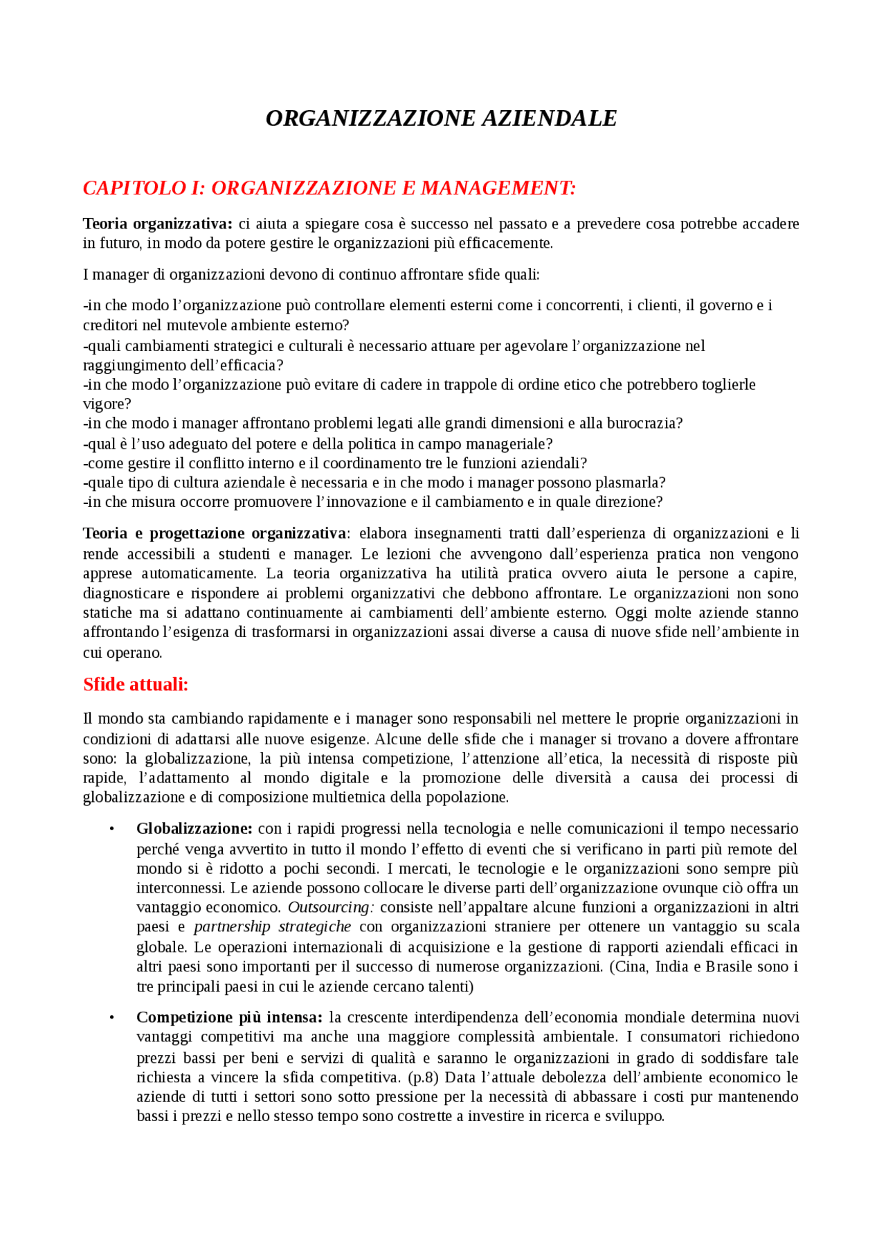 Riassunto Libro Organizzazione Aziendale” Richard Daft Docsity