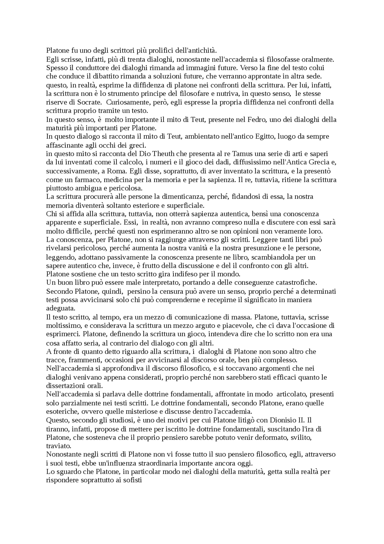 Riassunto Su Platone Docsity