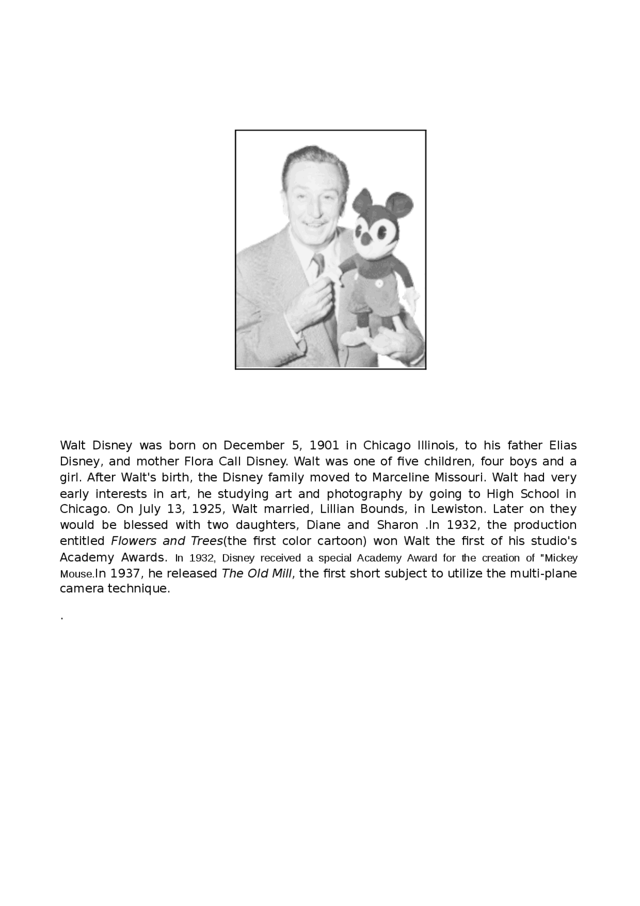 WALT DISNEY BIOGRAPHY - Docsity