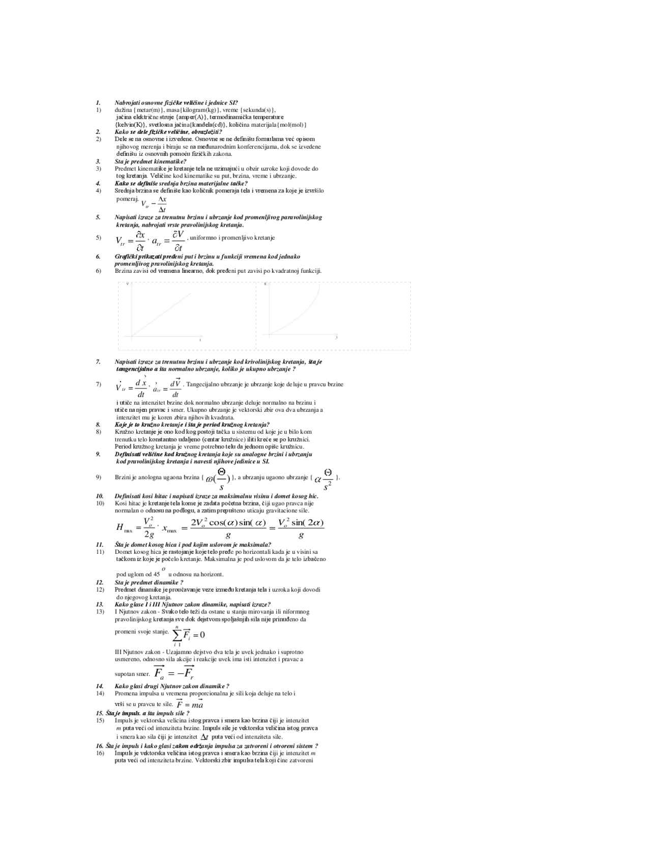 Kompletna pitanja iz fizike | Ispiti' predlog Matematika - Docsity