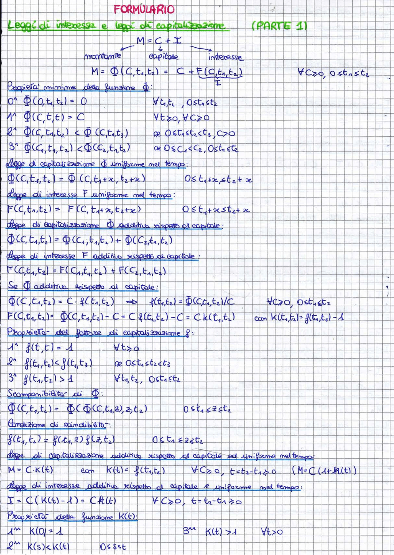 Formule principali di Matematica Finanziaria - Docsity