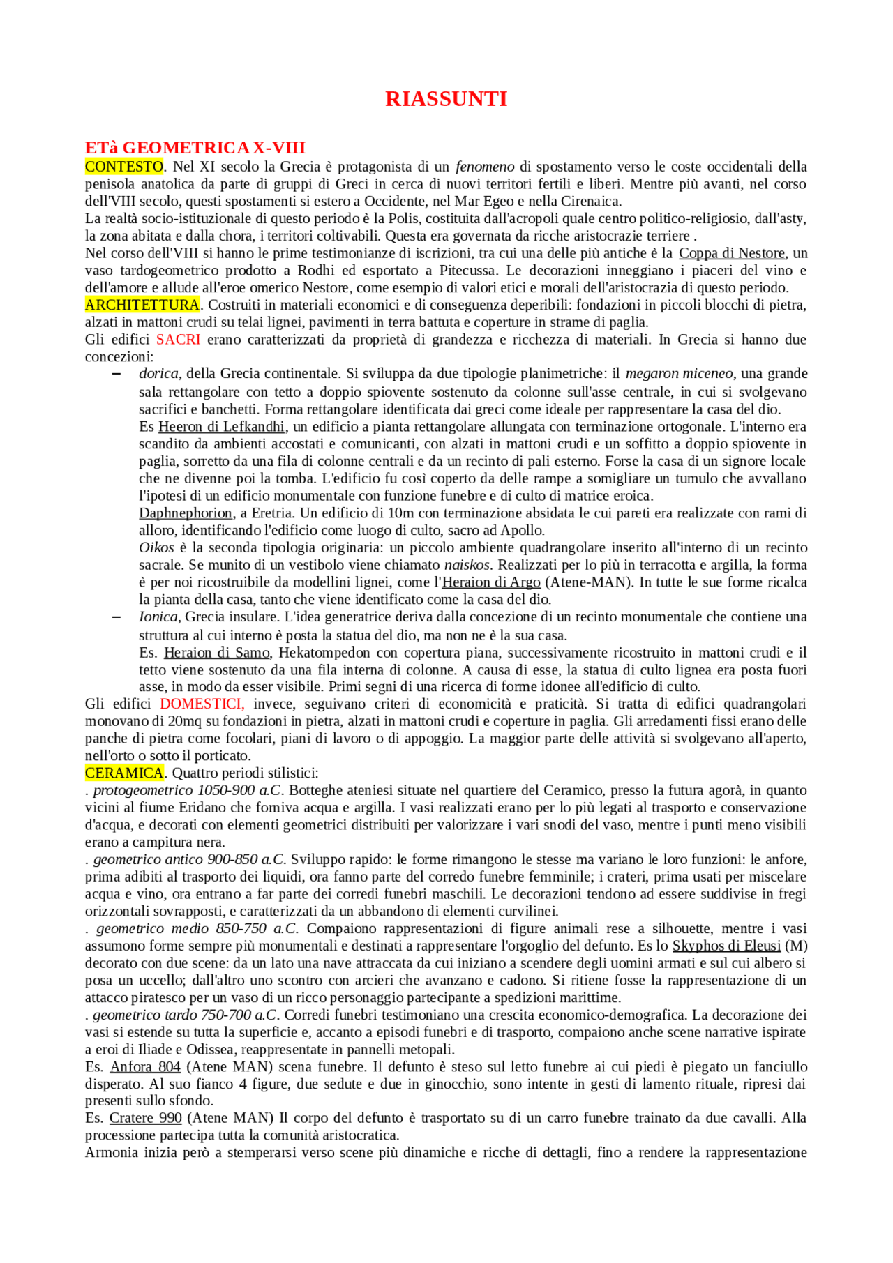 Riassunto Di Archeologia Greca Docsity