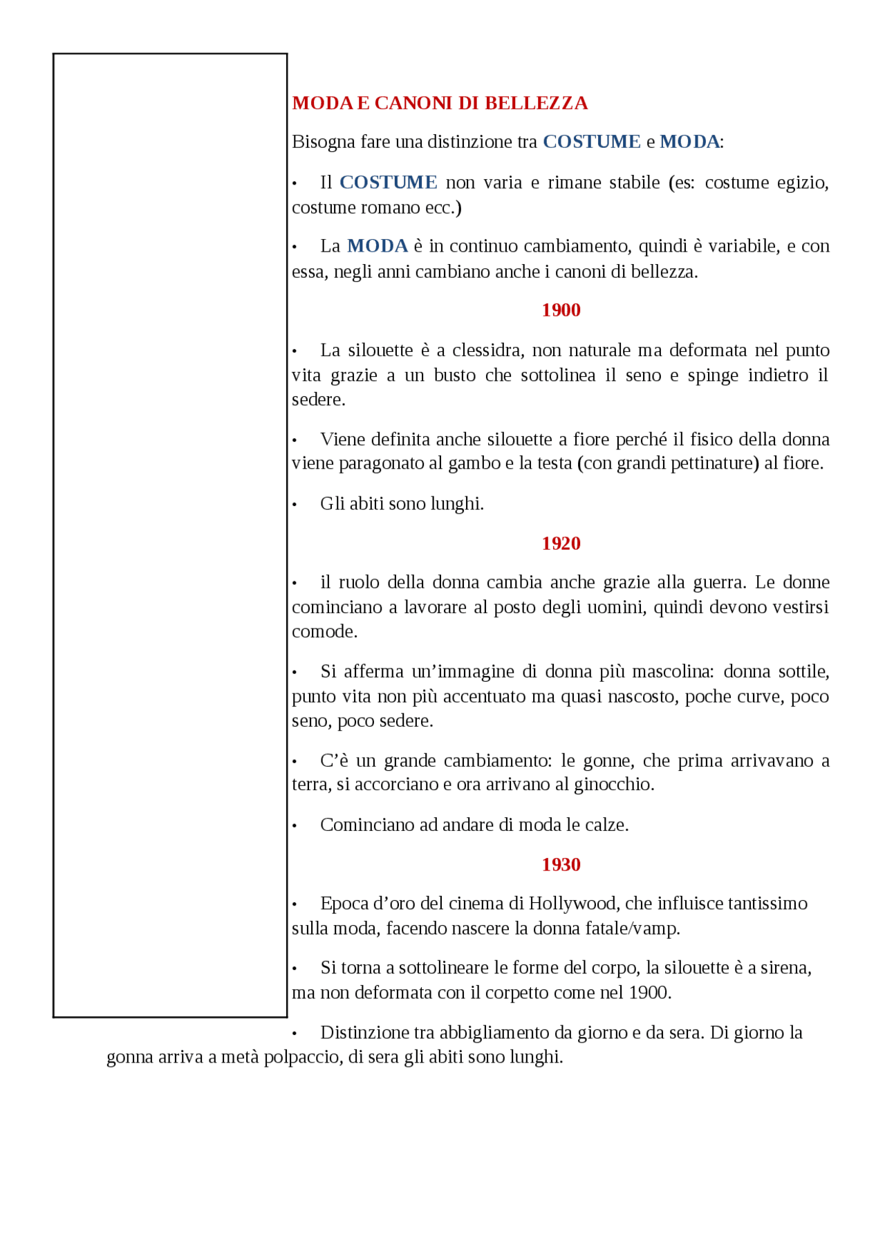 Moda e canoni di bellezza - Docsity