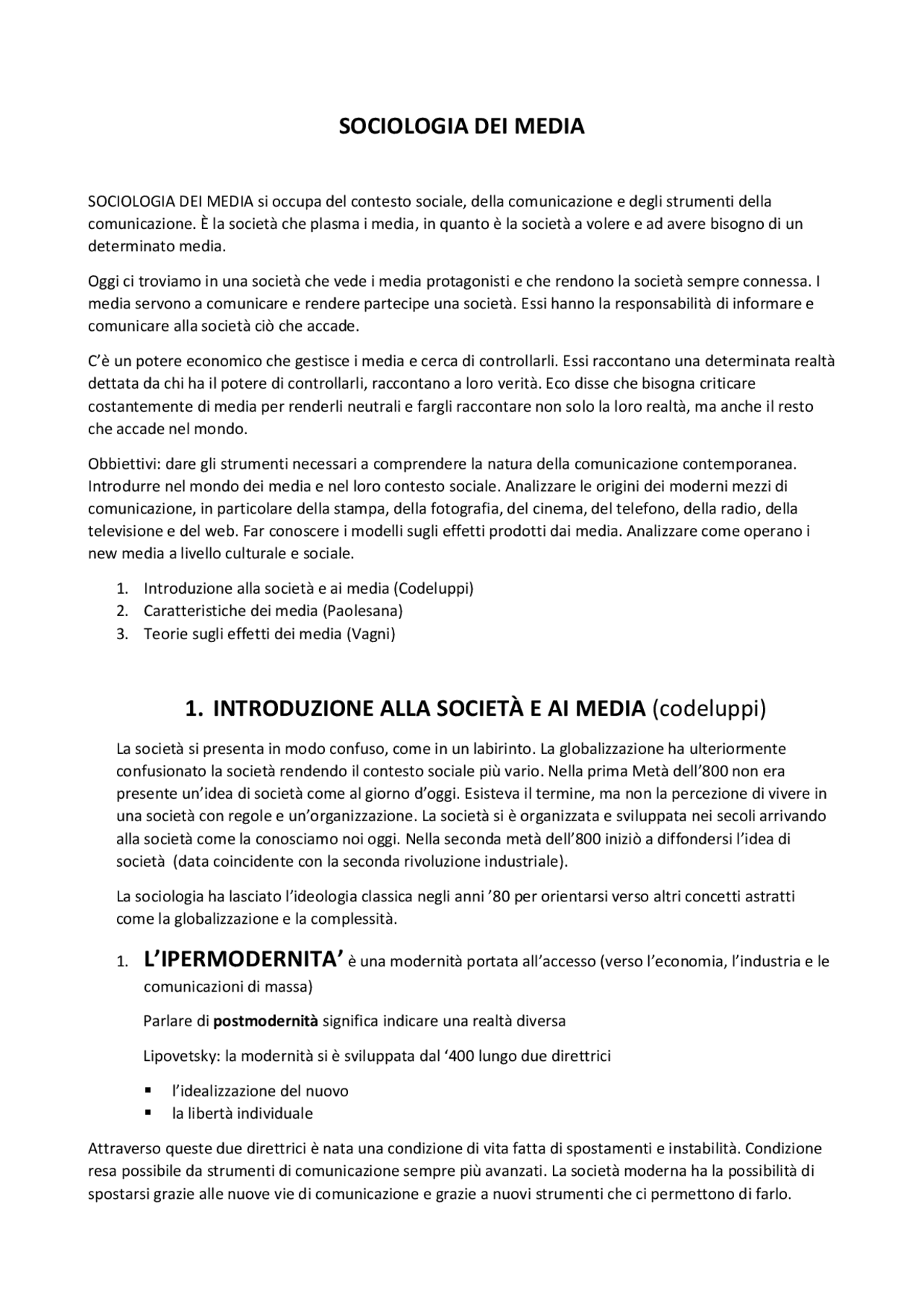 Appunti Sociologia Dei Media Codeluppi Docsity