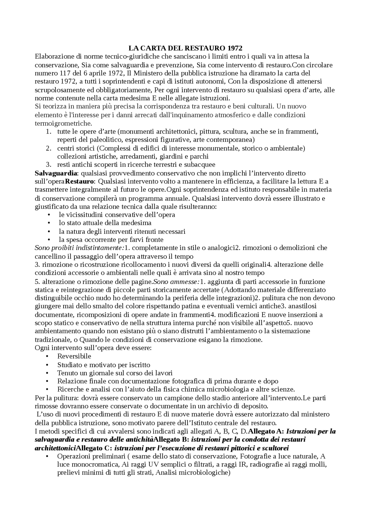 Carta Della Conservazione E Del Restauro Docsity