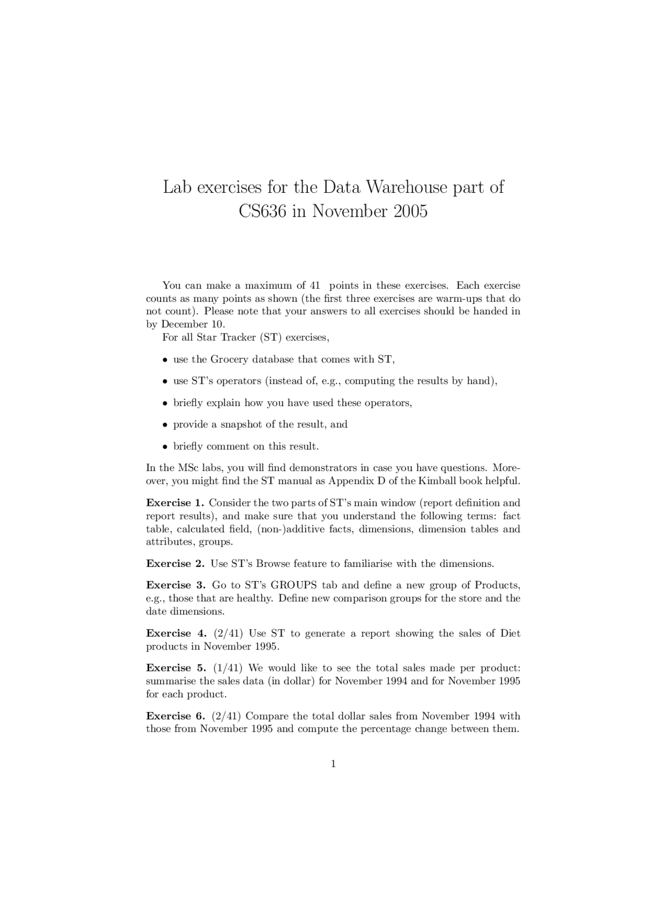 Datawarehouse exersices - Docsity