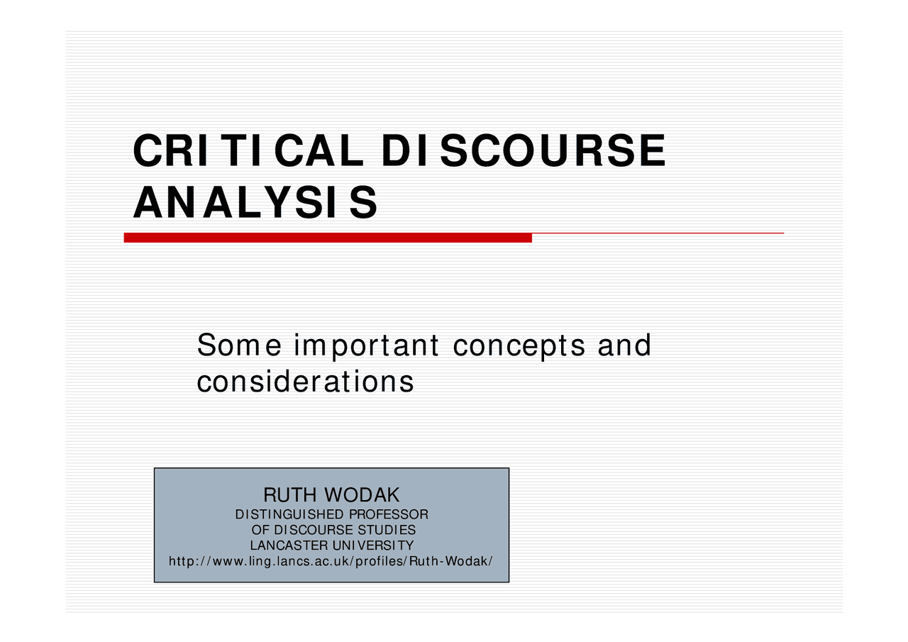 Critical Discourse Analysis Docsity