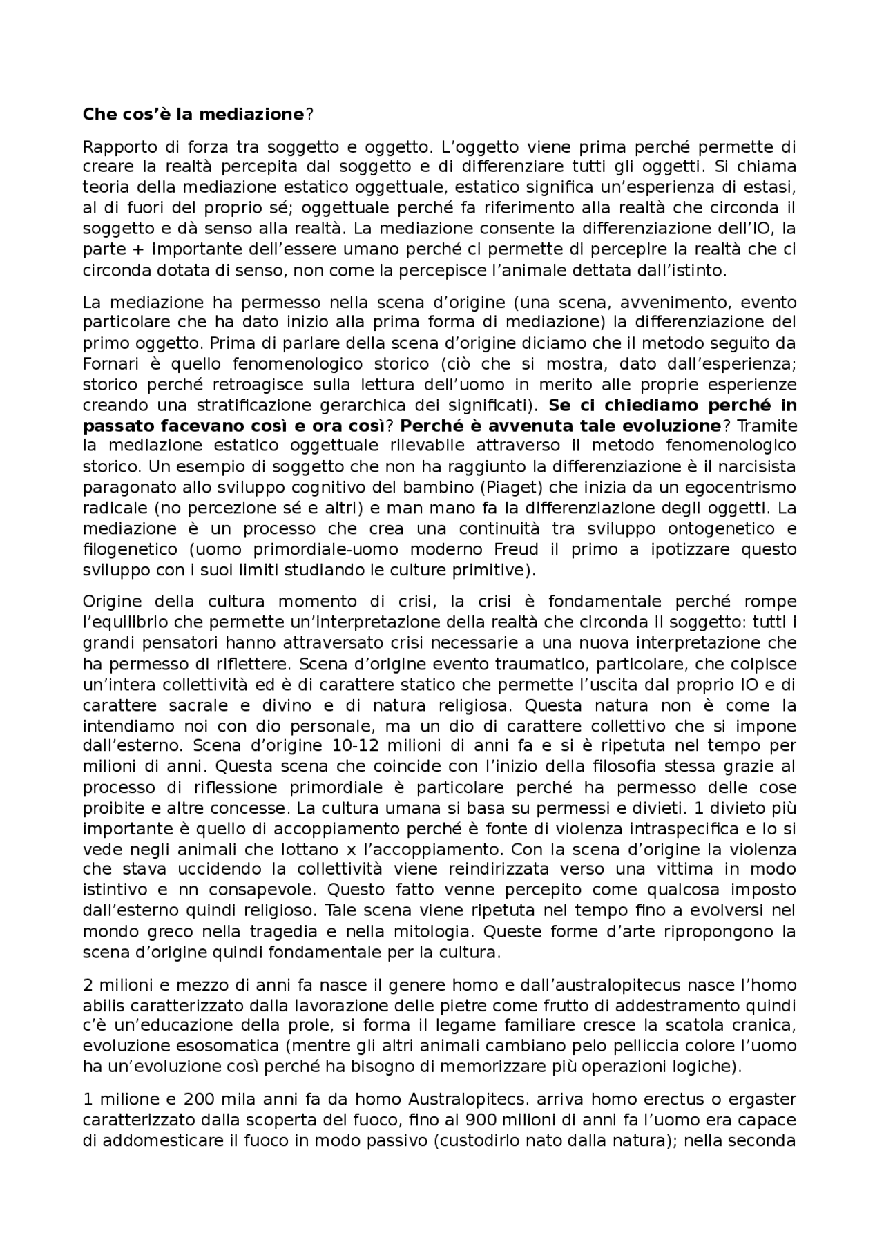 Appunti Fornari Storia Del Pensiero Filosofico Docsity