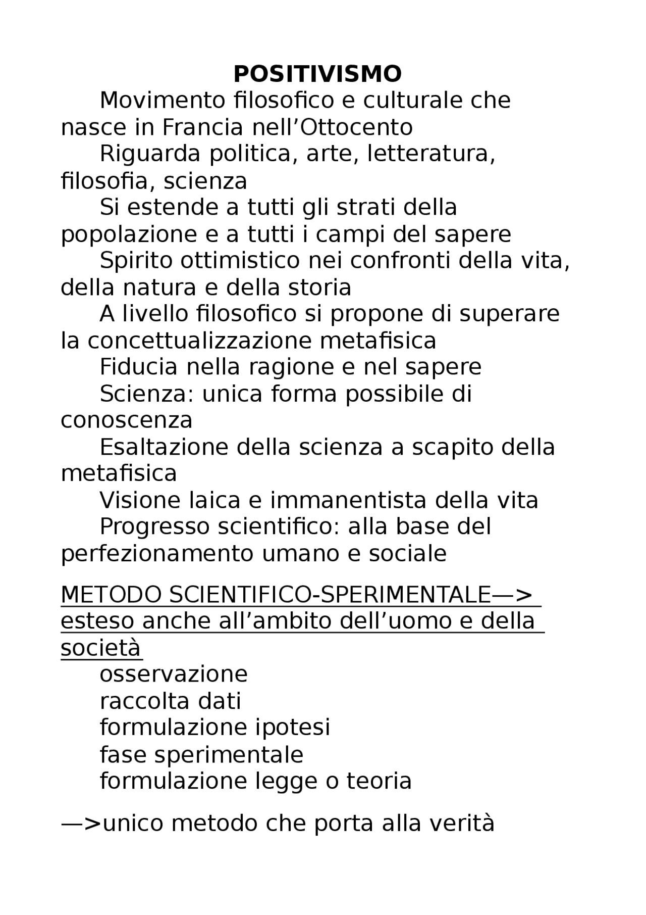 Schema Sul Positivismo E Su Auguste Comte Docsity
