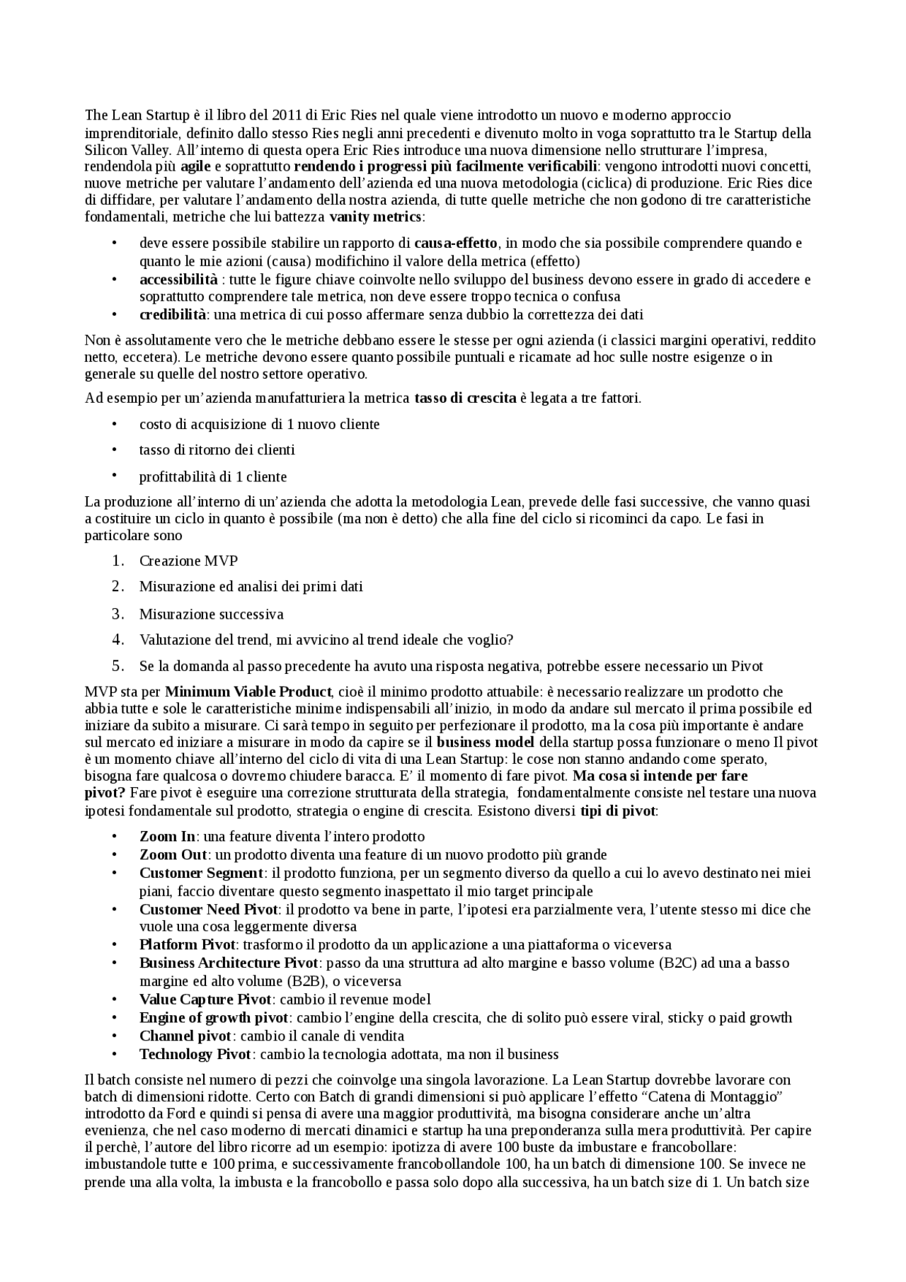 Riassunto E Appunti Di Partire Leggeri Il Metodo Lean Start Up Docsity