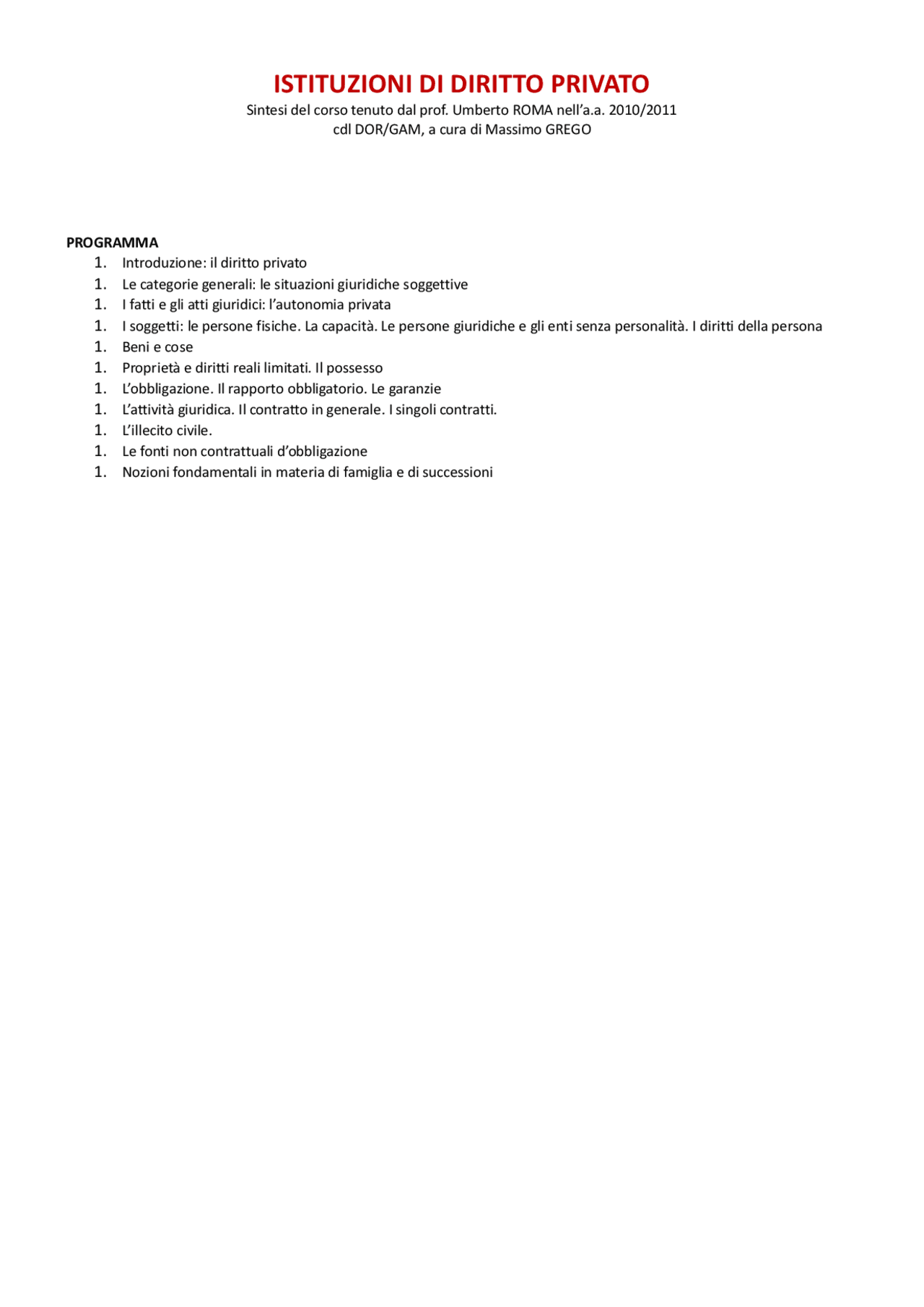 Diritto Privato Unipd Docsity