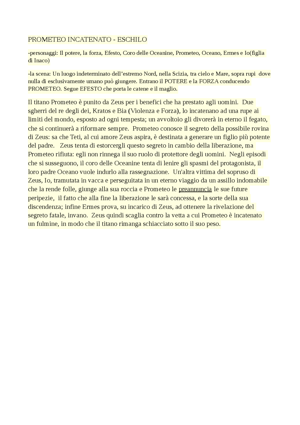 Tragedia Greca Eschilo Prometeo | Appunti di Letteratura Greca | Docsity