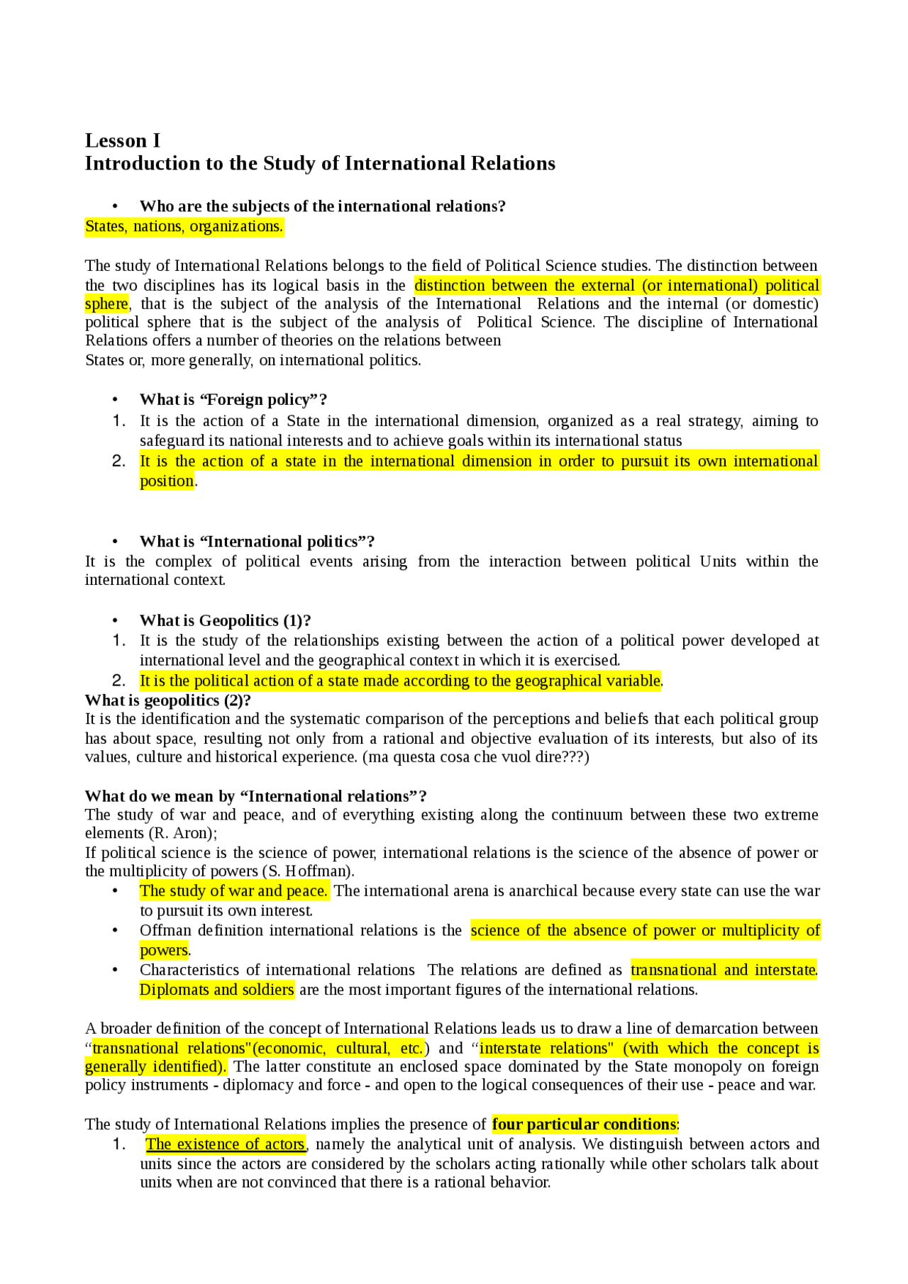 International Relations Comparative Politics Docsity