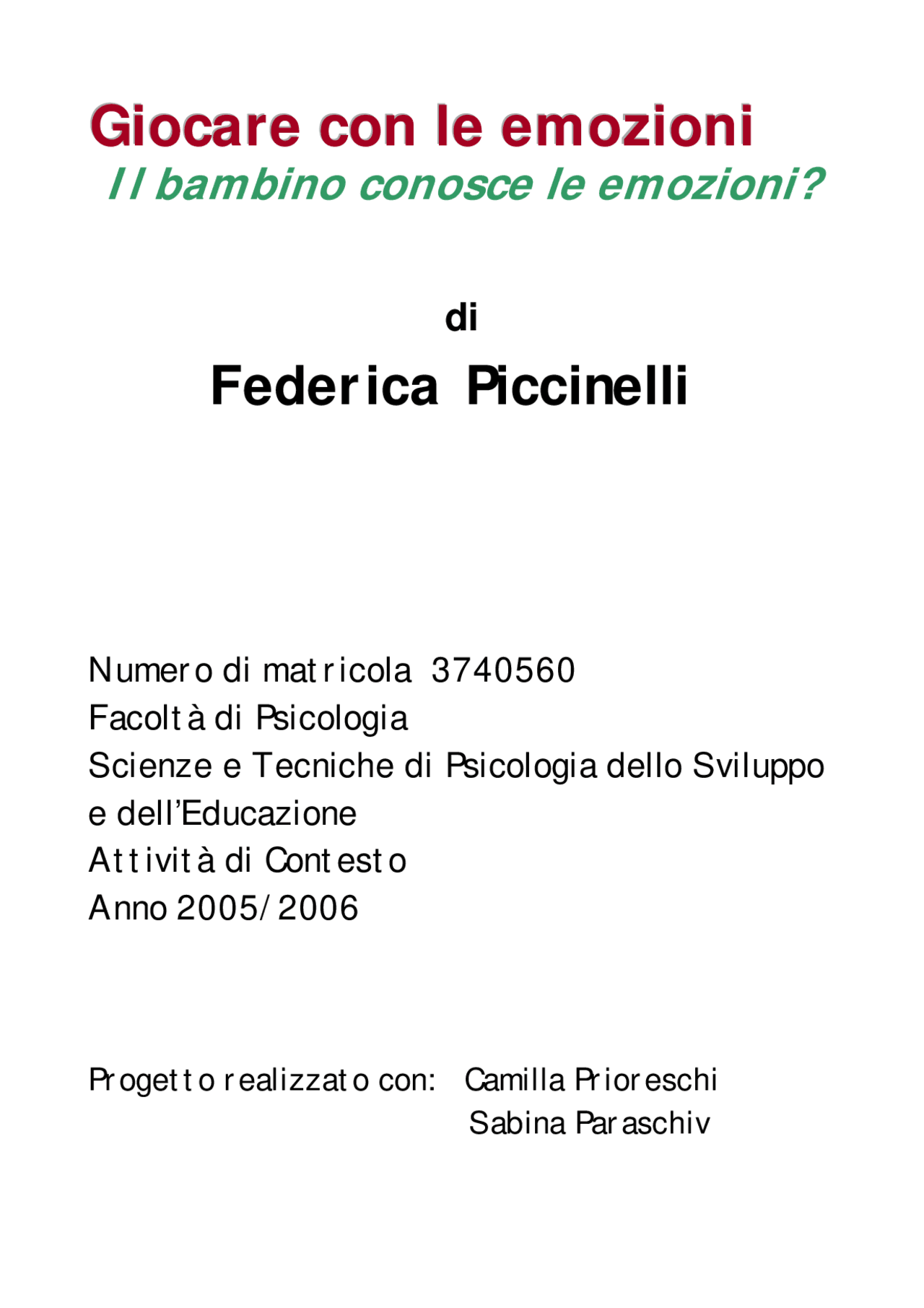 Giocare Con Le Emozioni Docsity