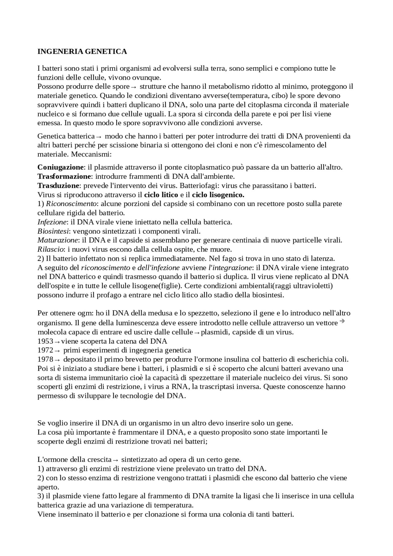Ingegneria Genetica Appunti Docsity