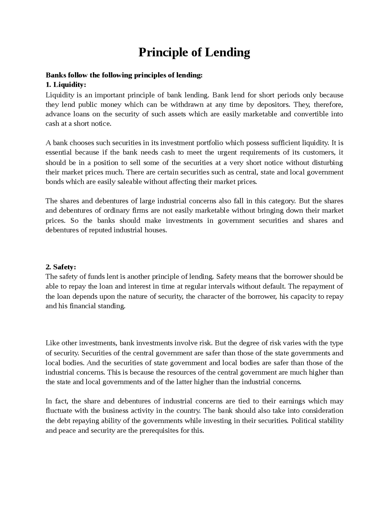 Principle and Forms of Lending - Docsity