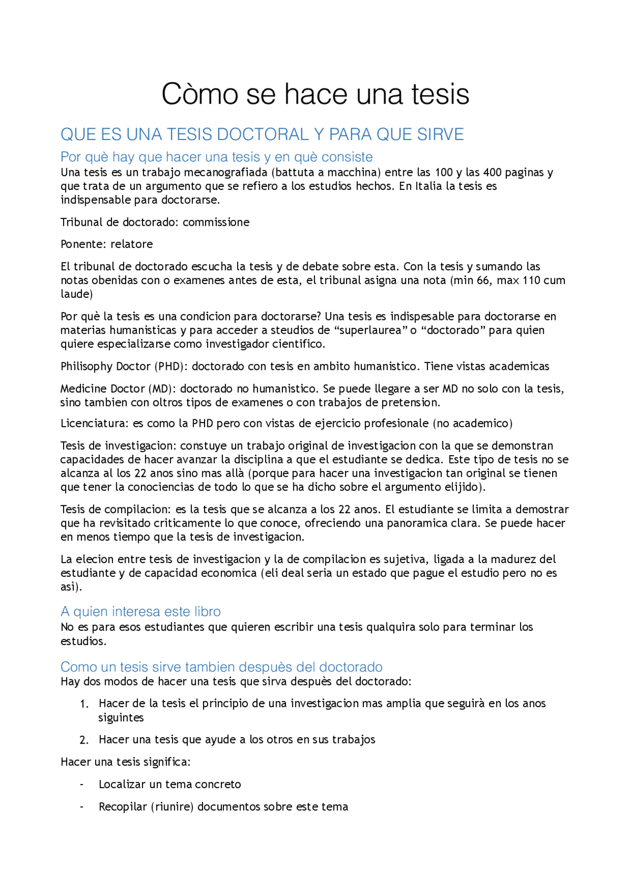 Como se hace una tesis, Umberto Eco | Prove d'esame di Lingua Spagnola ...