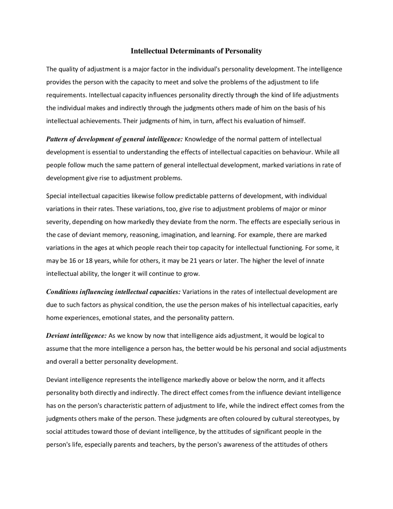 Intellectual Determinants of Personality - Psychology - Lecture Notes ...