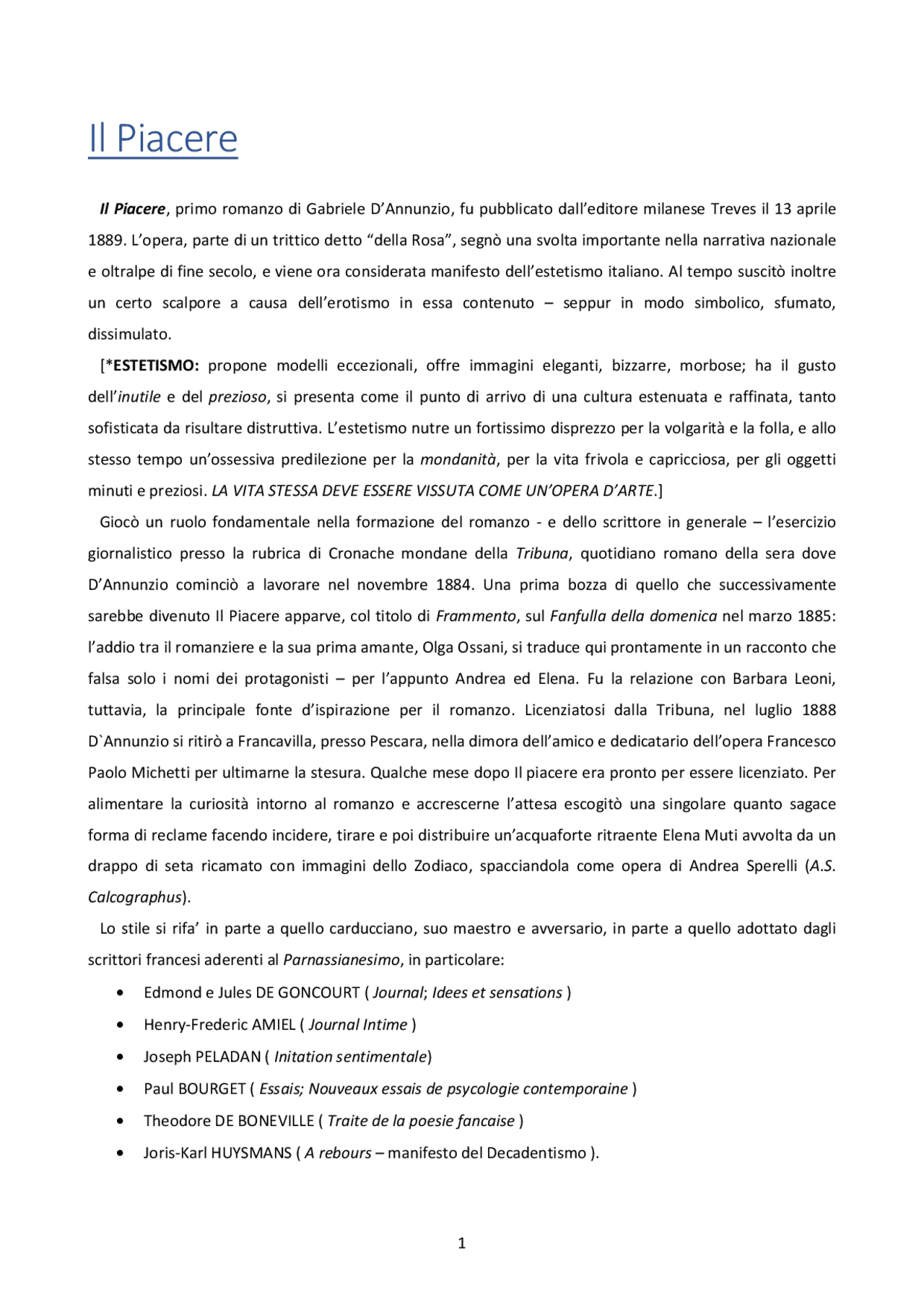 Il Piacere Di Gabriele Dannunzio Docsity
