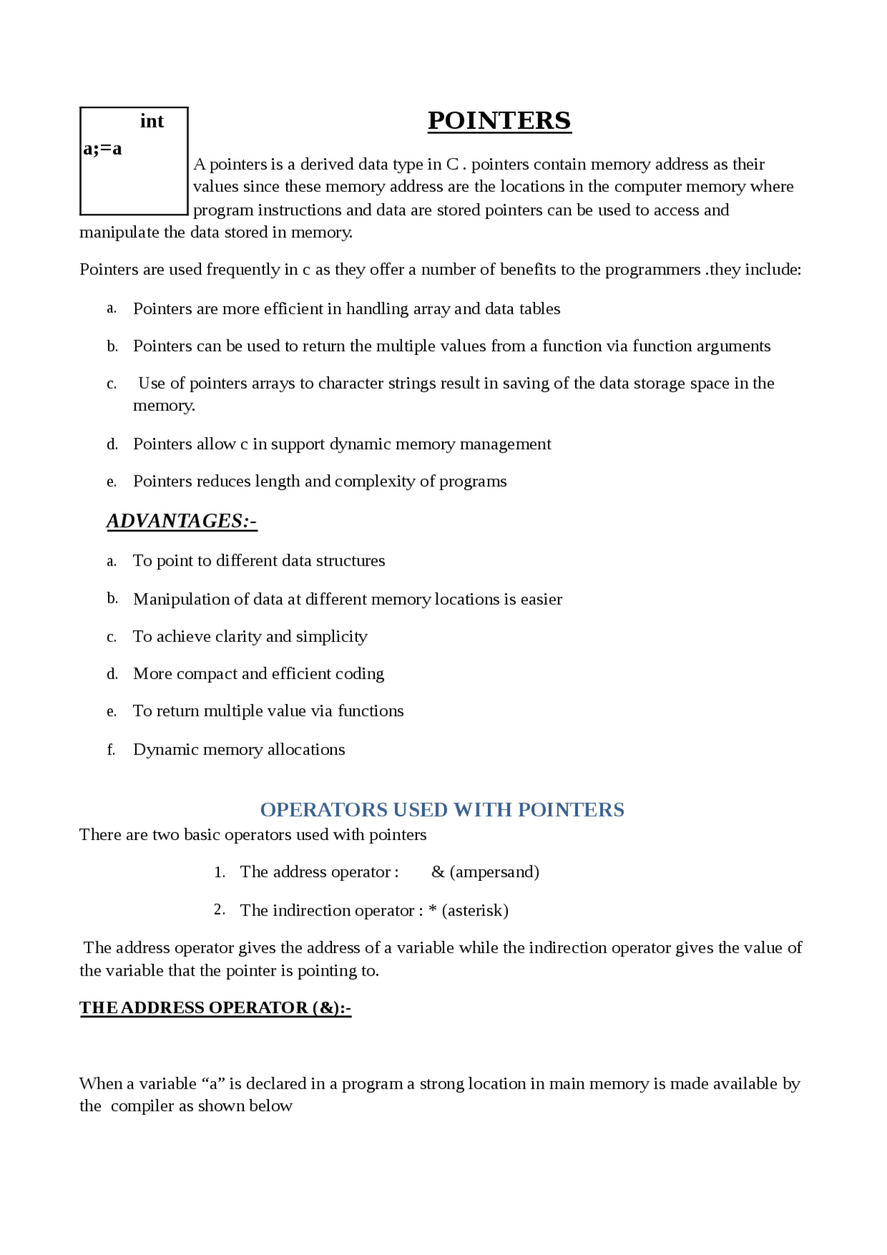Basic Notes On Pointers Docsity