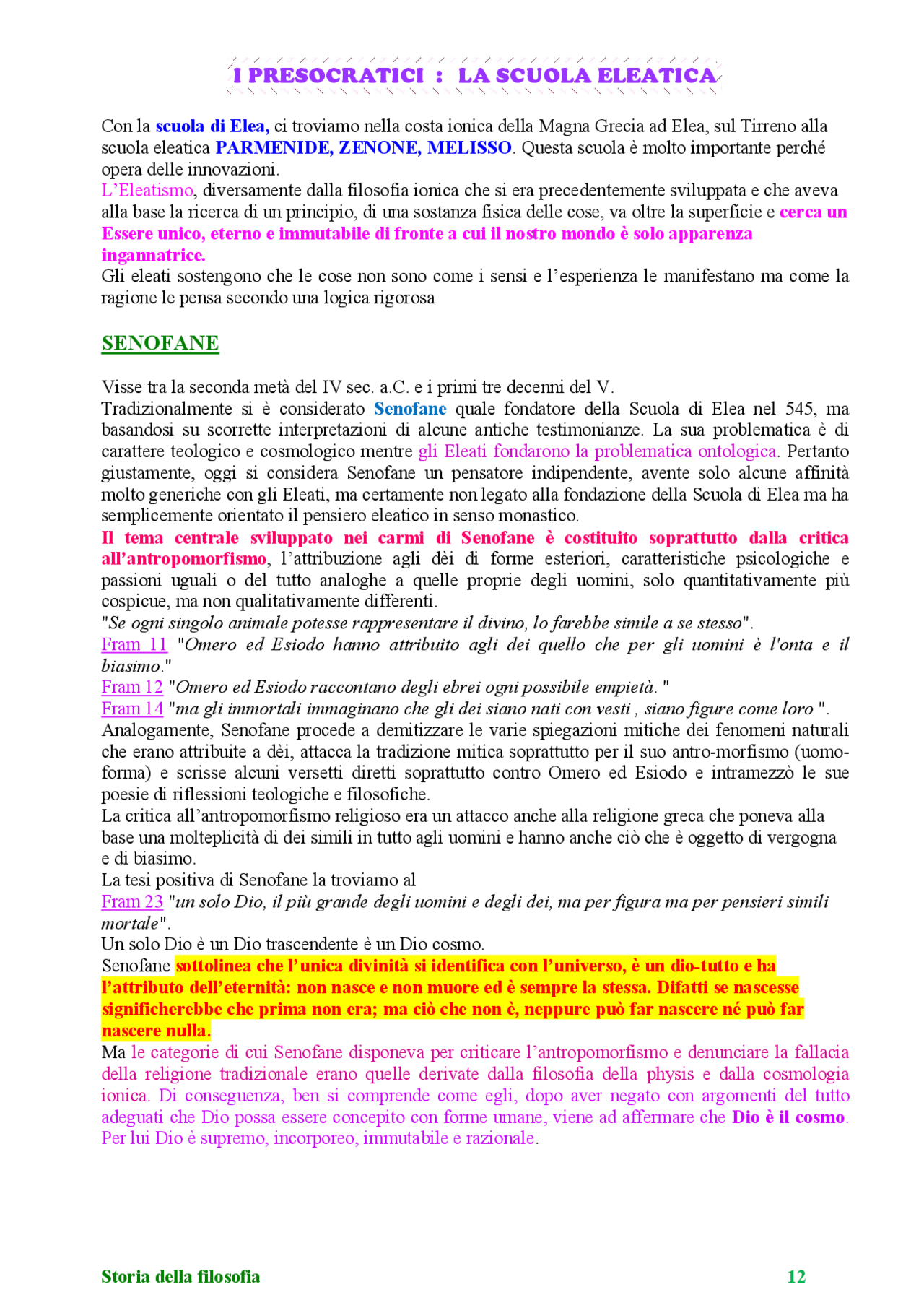 FILOSOFIA: LA SCUOLA ELEATICA - Docsity