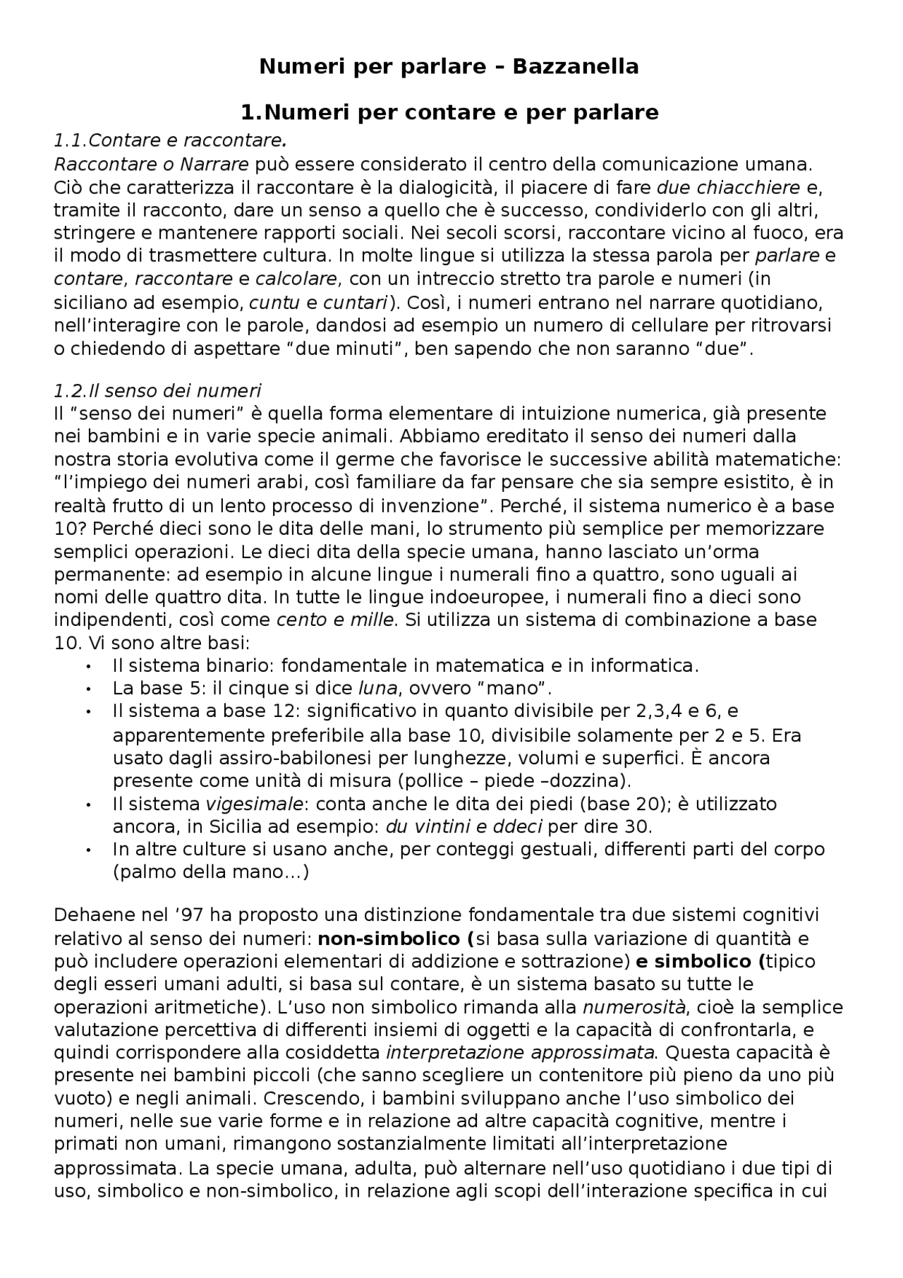 Riassunto Numeri Per Parlare Bazzanella Carla Docsity