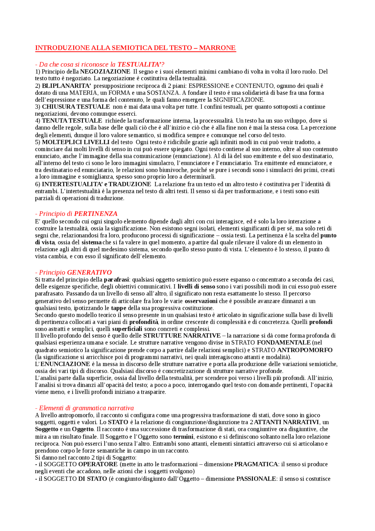 Introduzione Alla Semiotica Del Testo Marrone Docsity