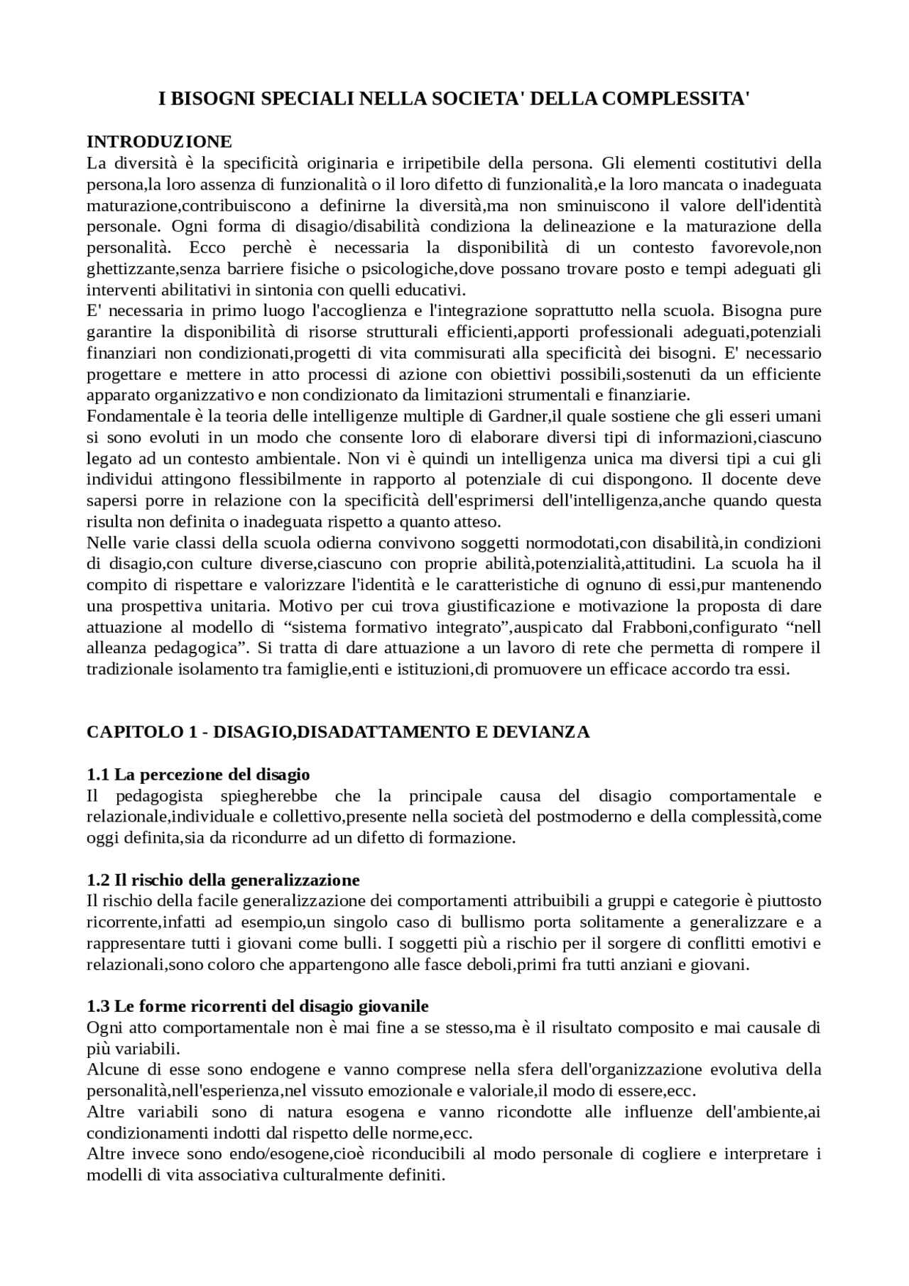 I Bisogni Speciali Nella Società Della Complessità Docsity