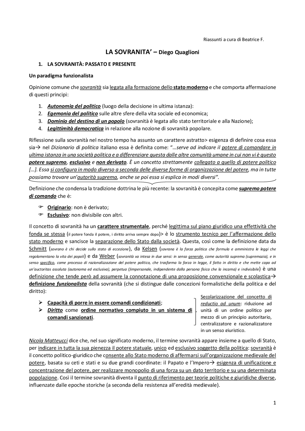 Riassunto Del Libro La Sovranità Diego Quaglioni Docsity