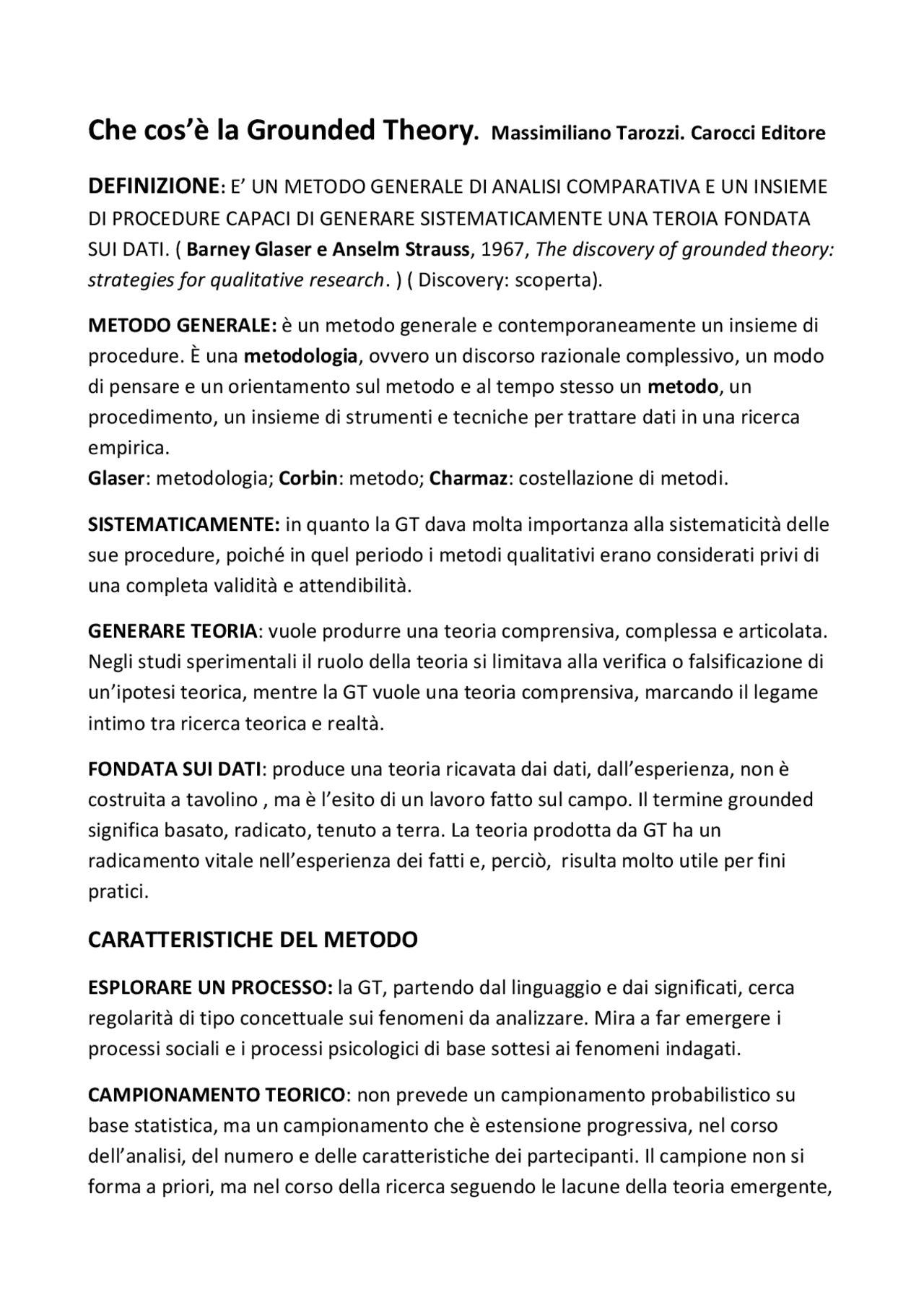 Massimiliano Tarozzi Che Cosè La Grounded Theory Docsity