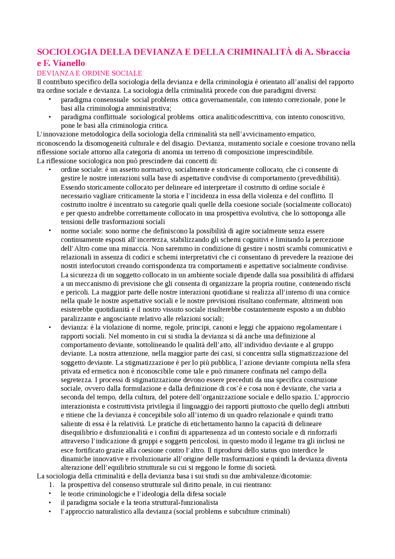Sociologia Della Devianza E Della Criminalità Docsity