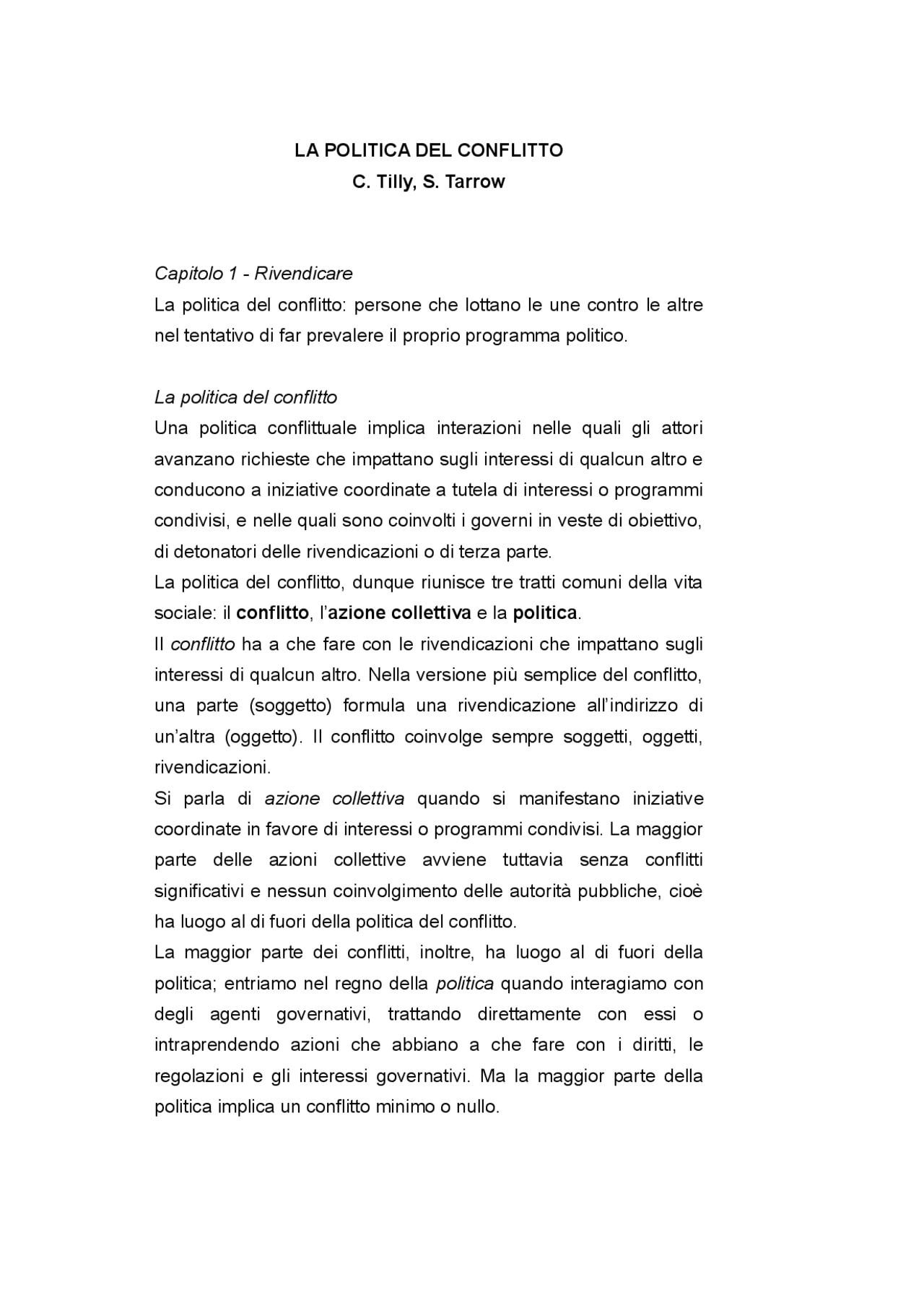 La politica del conflitto - Tilly, Tarrow - Docsity