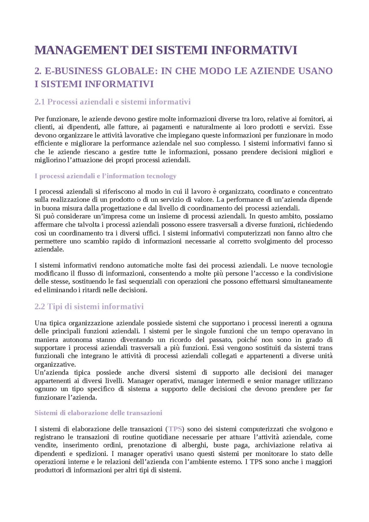 Management Dei Sistemi Informativi Docsity