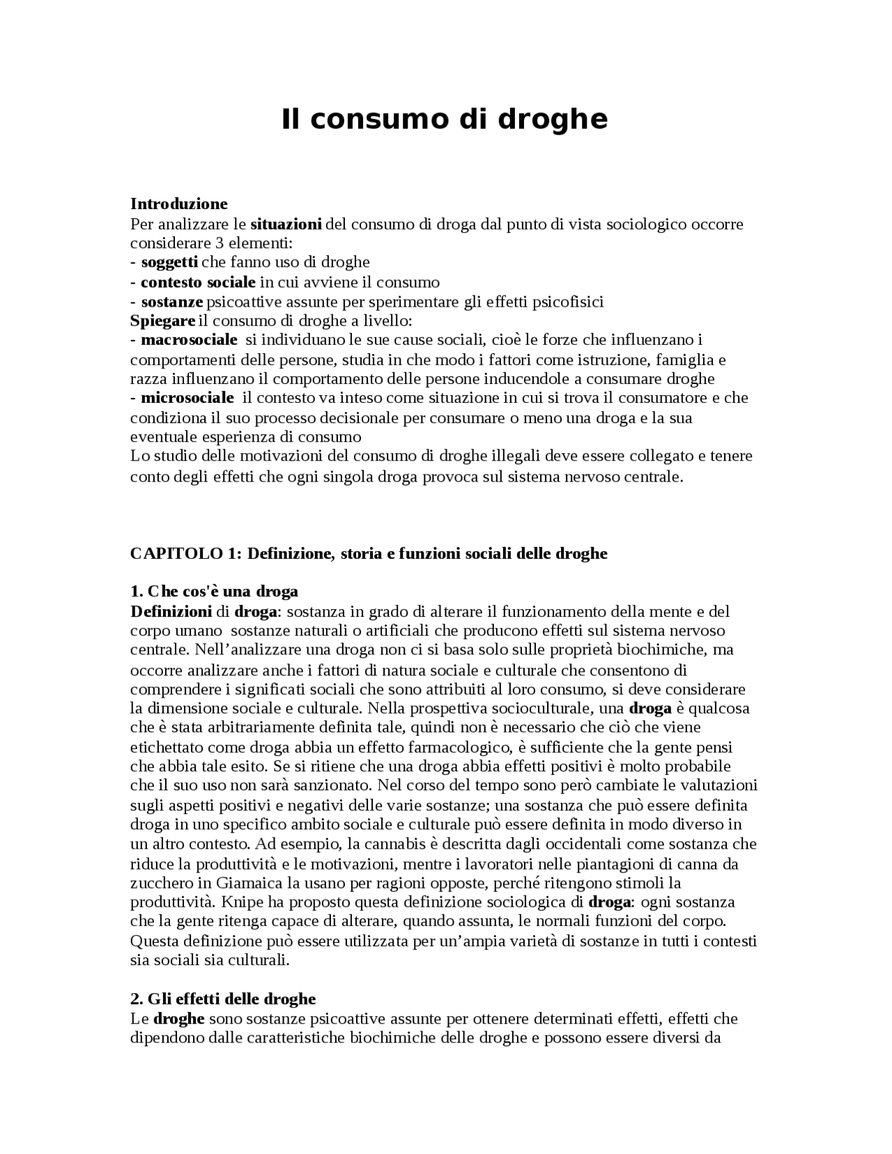 Il Consumo Di Droghe Docsity