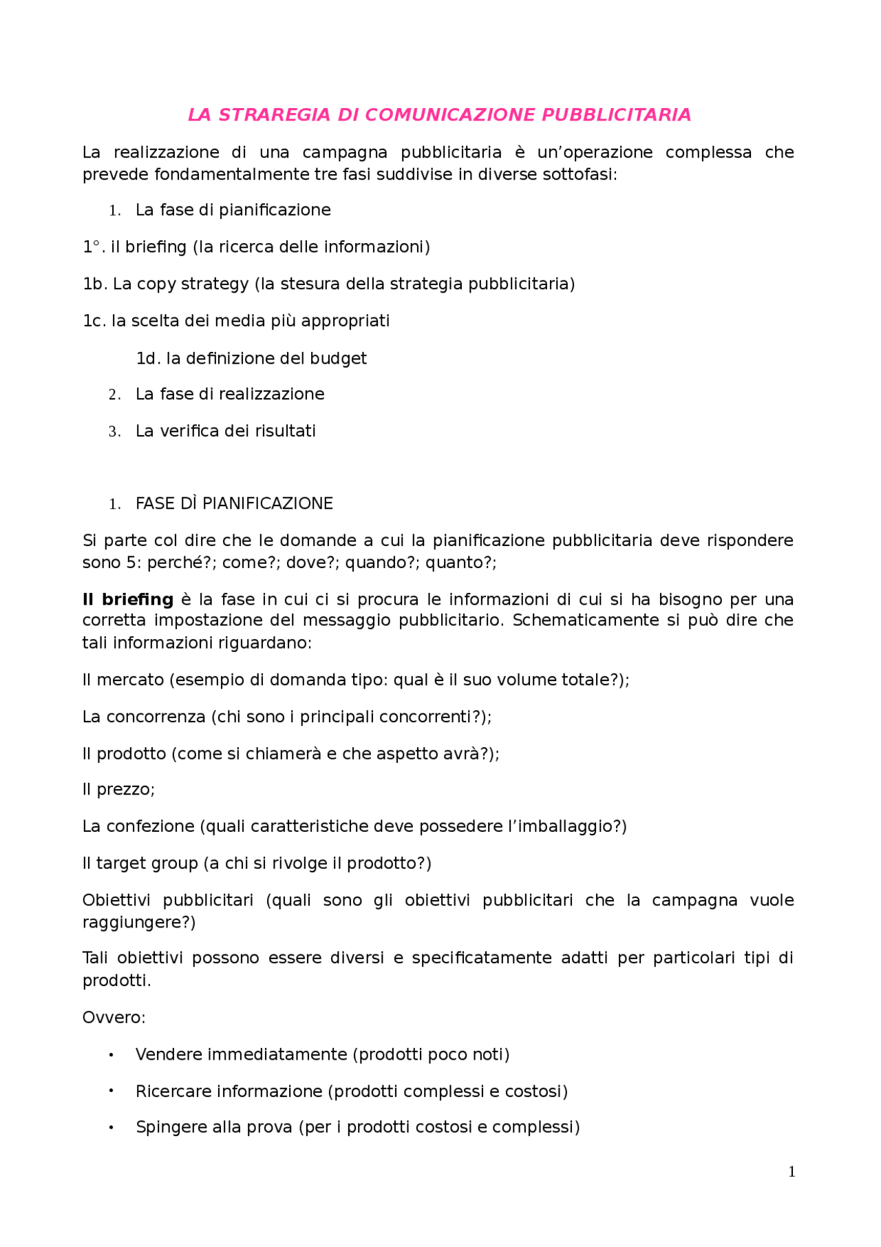 LA PUBBLICITA' TECNICHE DI COMUNICAZIONE - Docsity