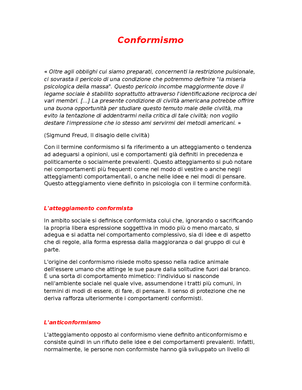 Il Conformismo E Lanticonformismo Docsity