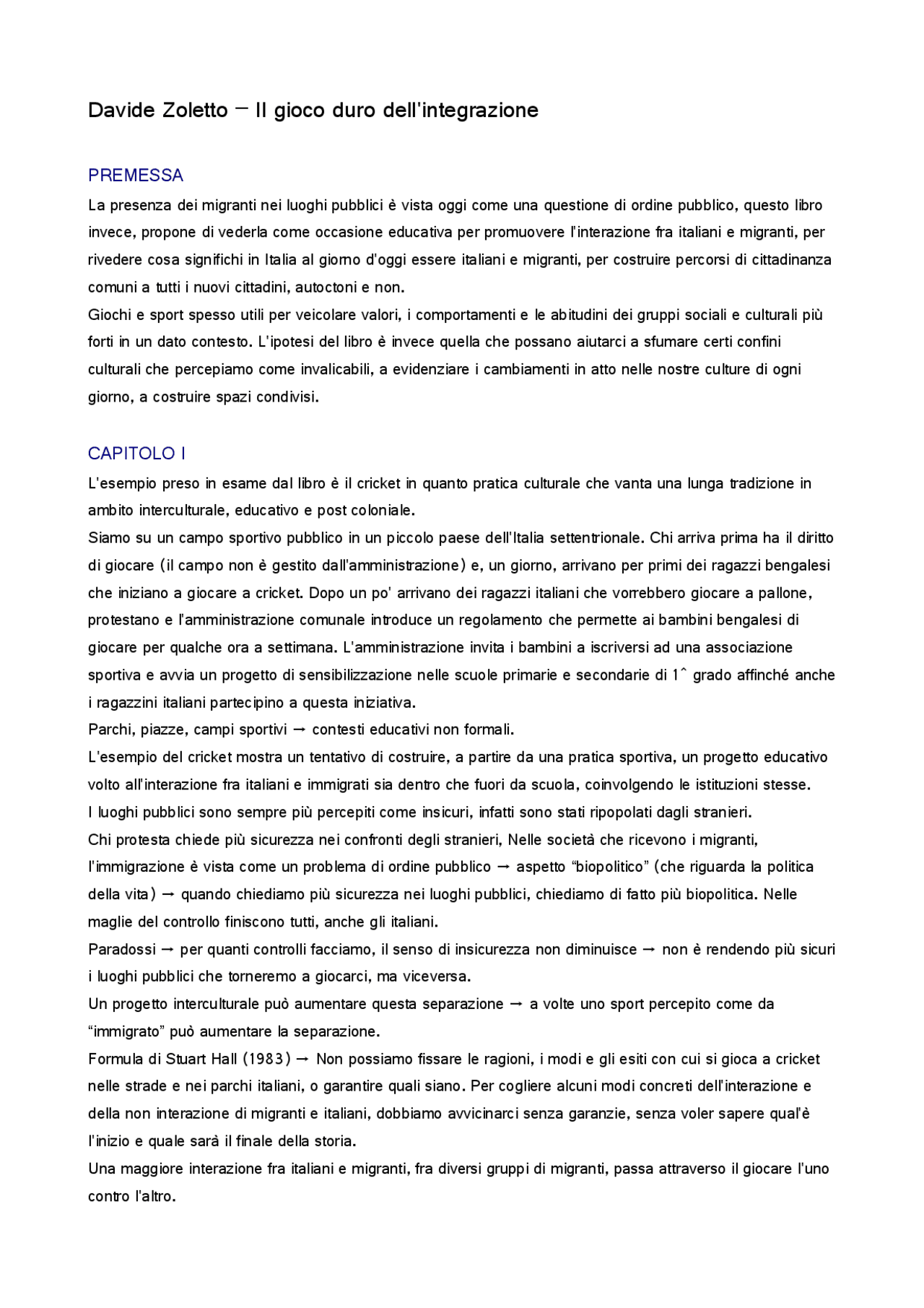 Il Gioco Duro Dellintegrazione Davide Zoletto Docsity