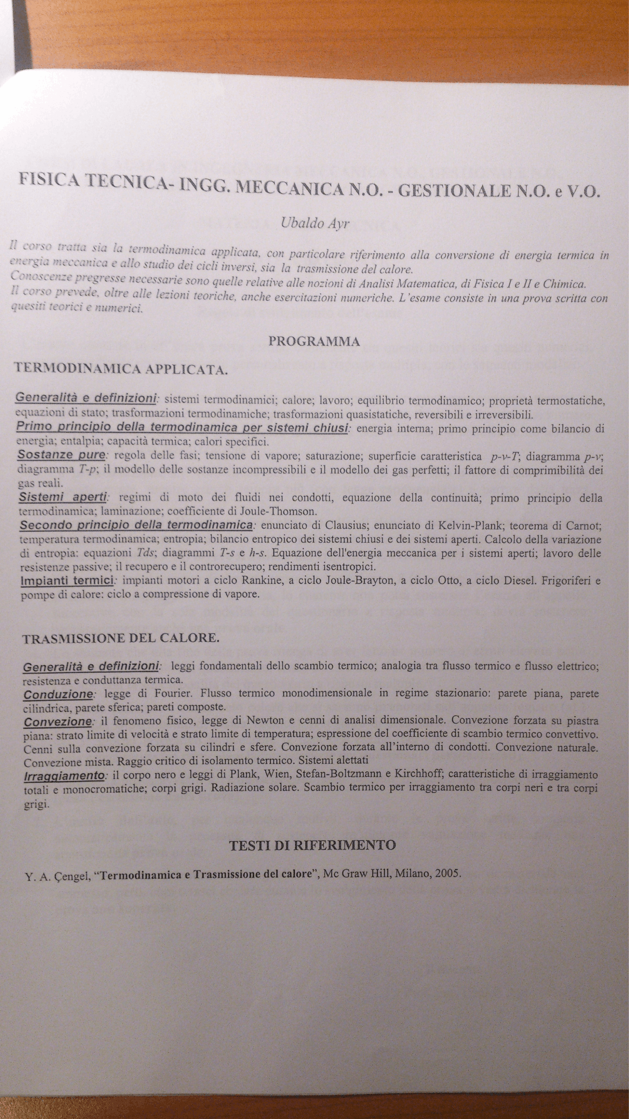 Programma Fisica Tecnica Docsity