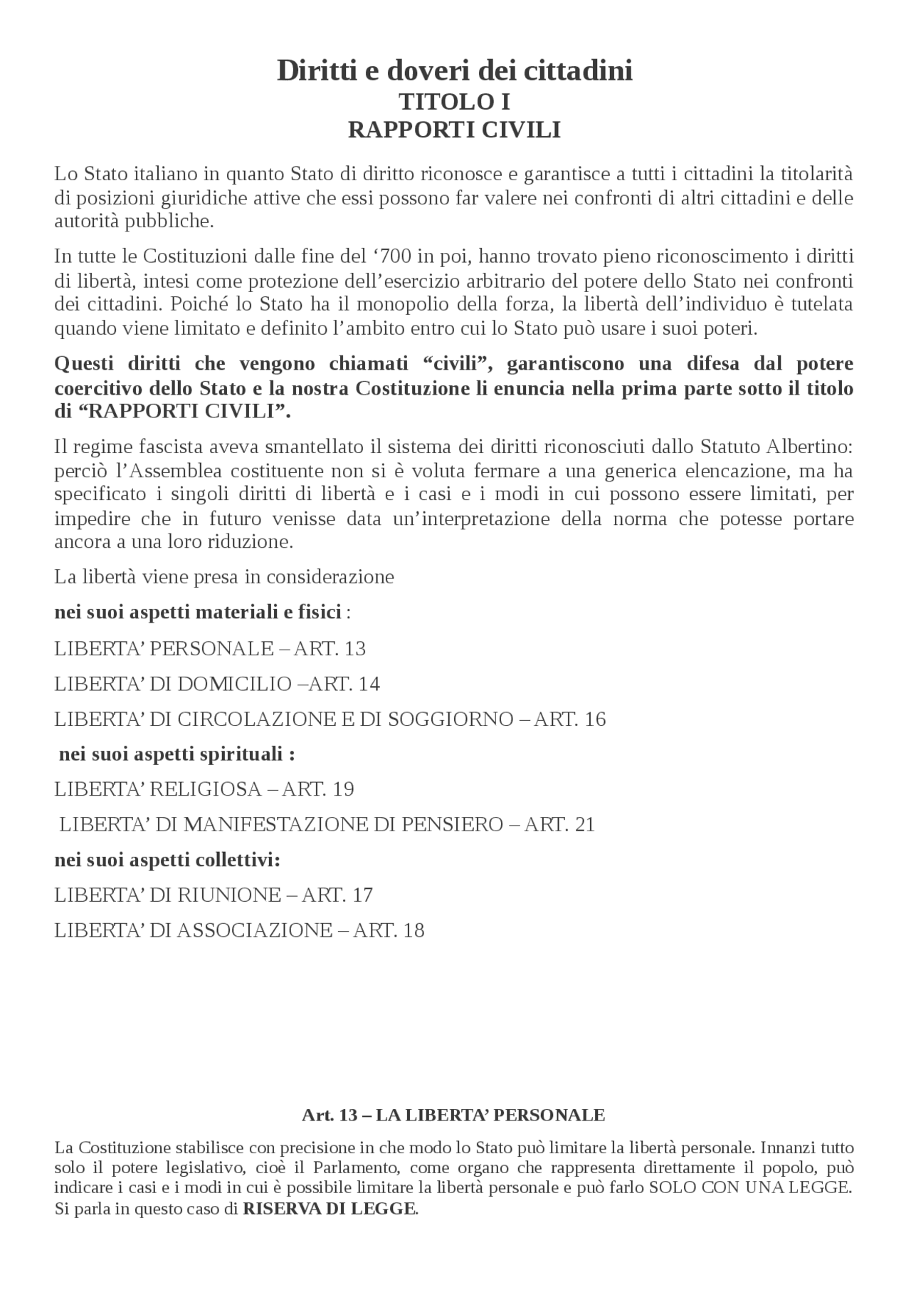 Diritti E Doveri Dei Cittadini Docsity