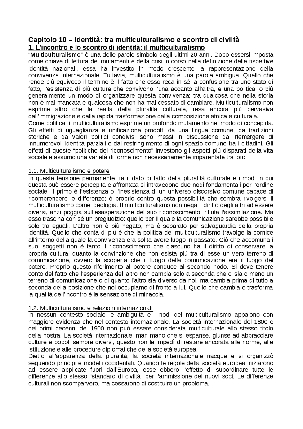 Riassunto 10° Capitolo Manuale Relazioni Internazionali Docsity