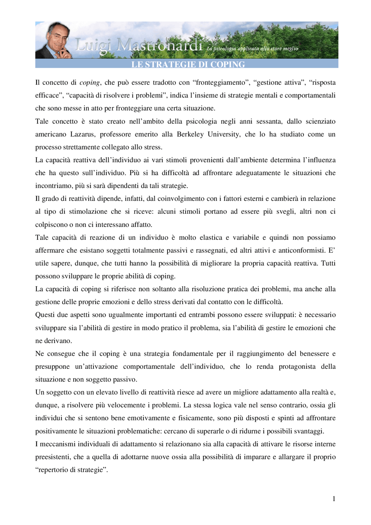 Le Strategie Di Coping Docsity