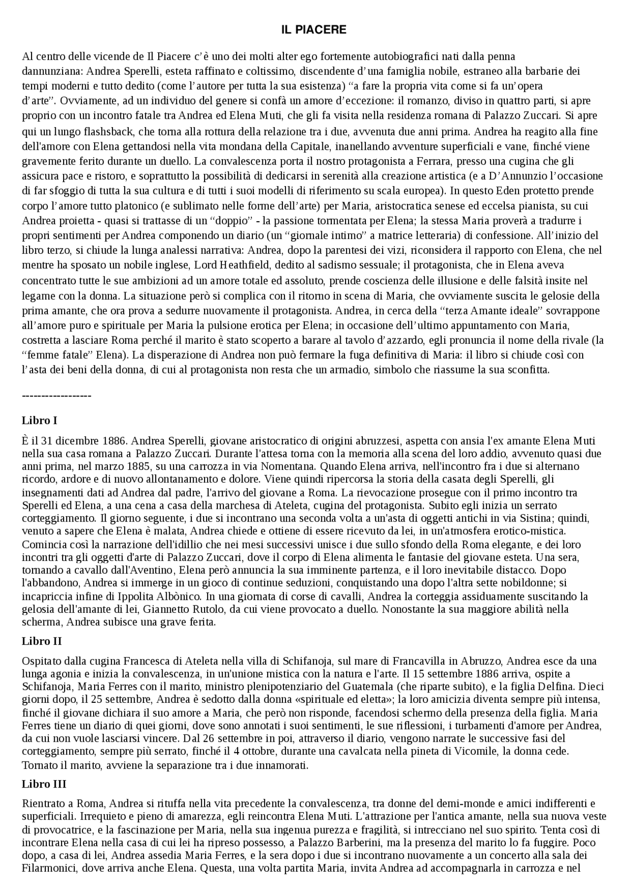 Riassunto Dettagliato Il Piacere Docsity